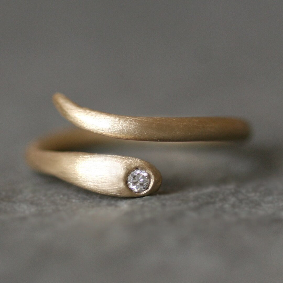 Baby Snake Ring in 14K Gold With One Diamond - Etsy
