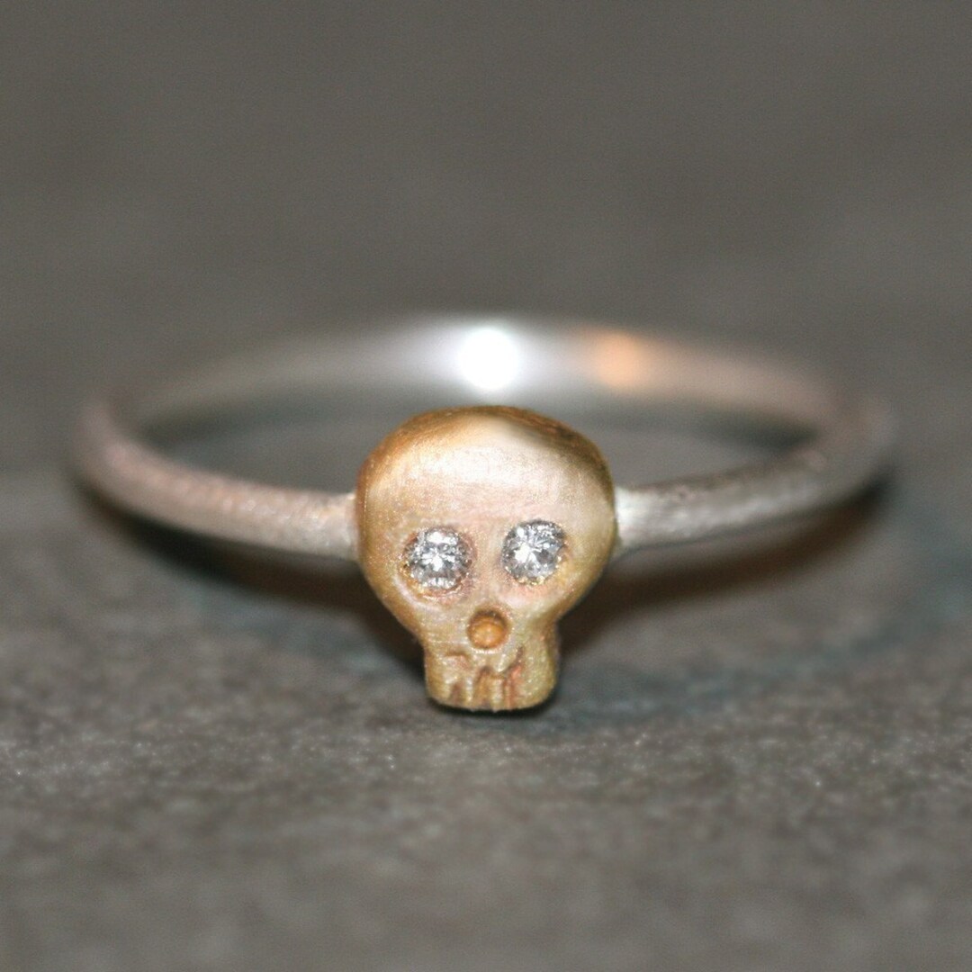 Baby Skull Ring in 14K Gold and Silver With Diamonds - Etsy
