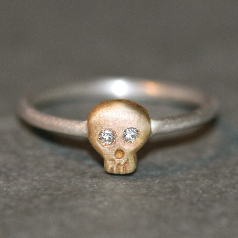 Baby Skull Ring in 14K Gold and Silver With Diamonds - Etsy
