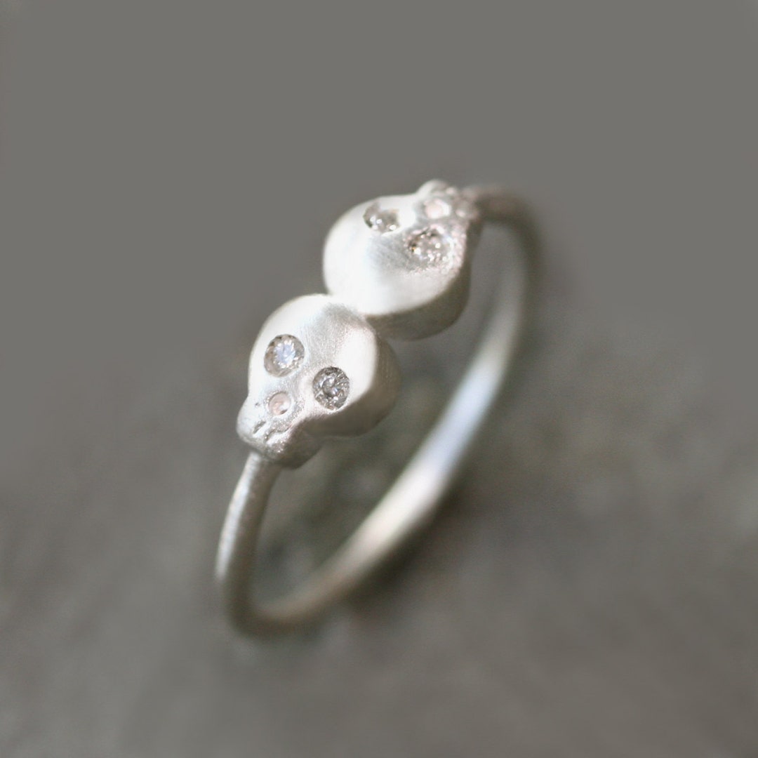 Double Baby Skull Ring in Sterling Silver With Diamonds - Etsy