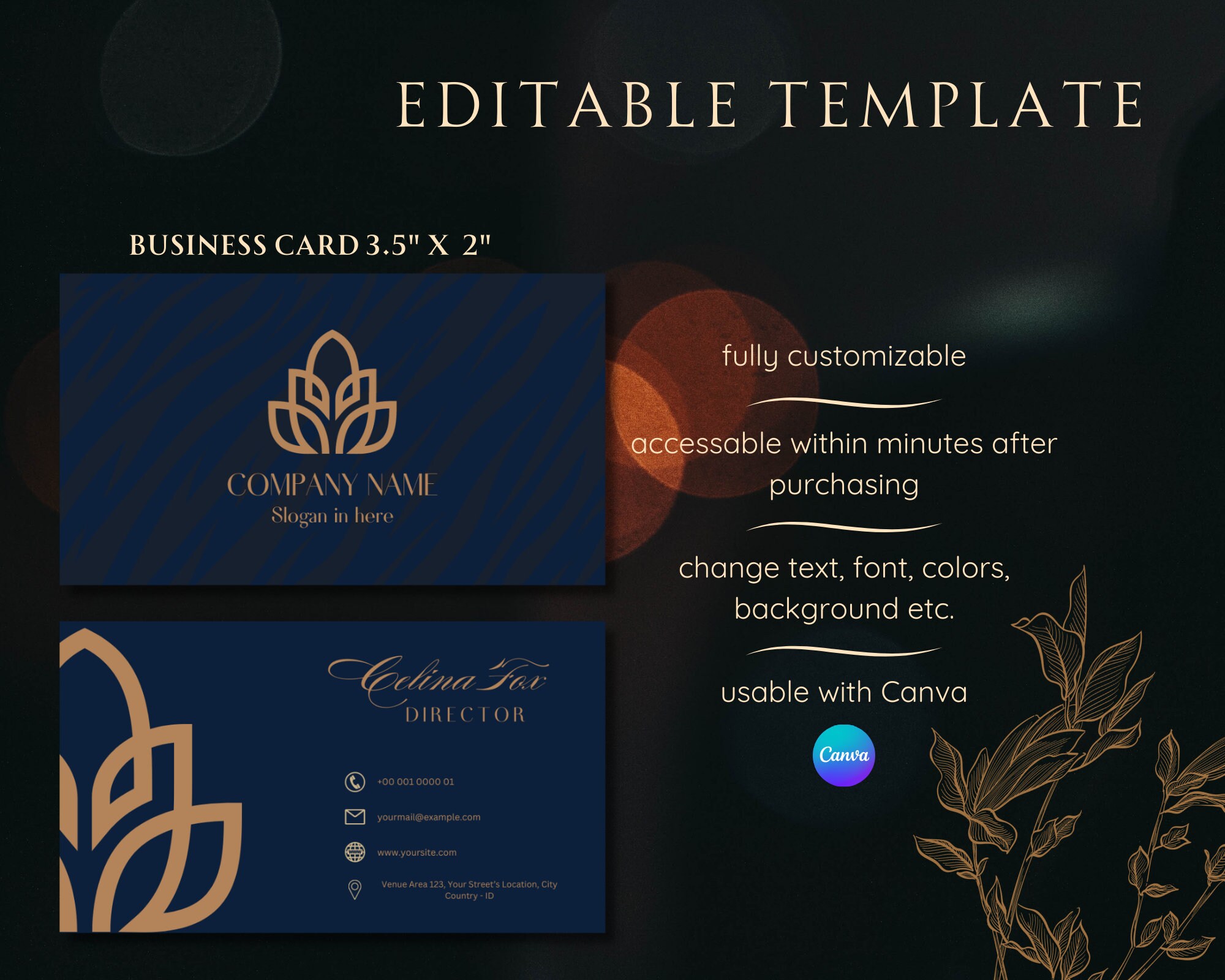 Buisness Card Template, Elegant Business Card, Printable Business Card ...