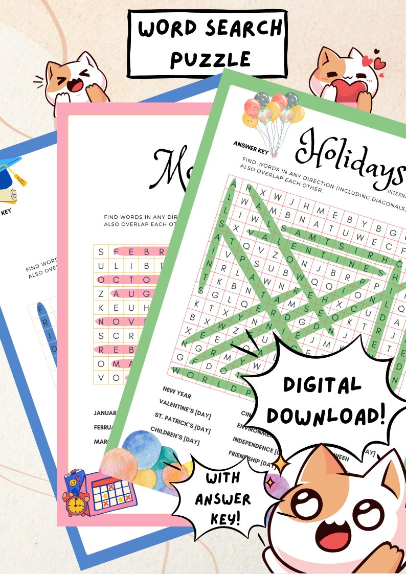 Days, Months, and Holidays Puzzle, Fun Word Search, Brain Teaser ...