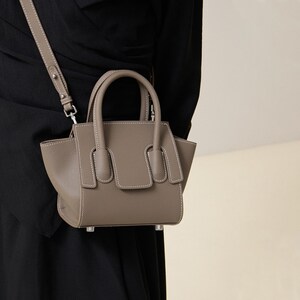 Small Leather Top Handle Bag, Women's Minimalist Leather Handbag, Mini ...