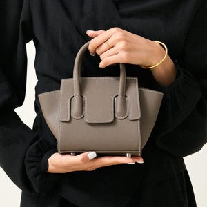 Small Leather Top Handle Bag, Women's Minimalist Leather Handbag, Mini ...