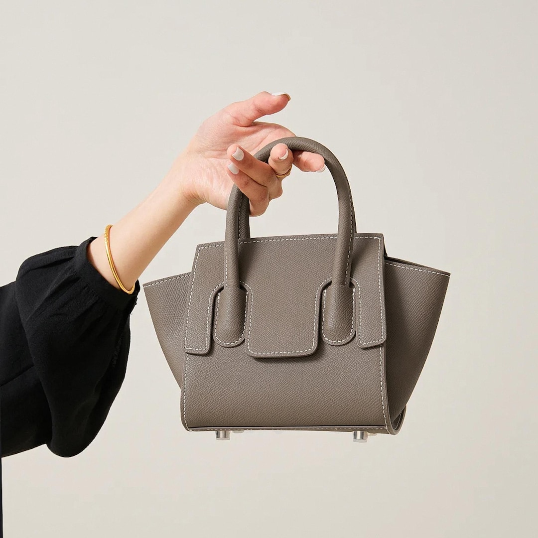 Small Leather Top Handle Bag, Women's Minimalist Leather Handbag, Mini ...