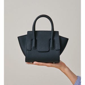 Small Leather Top Handle Bag, Women's Minimalist Leather Handbag, Mini ...