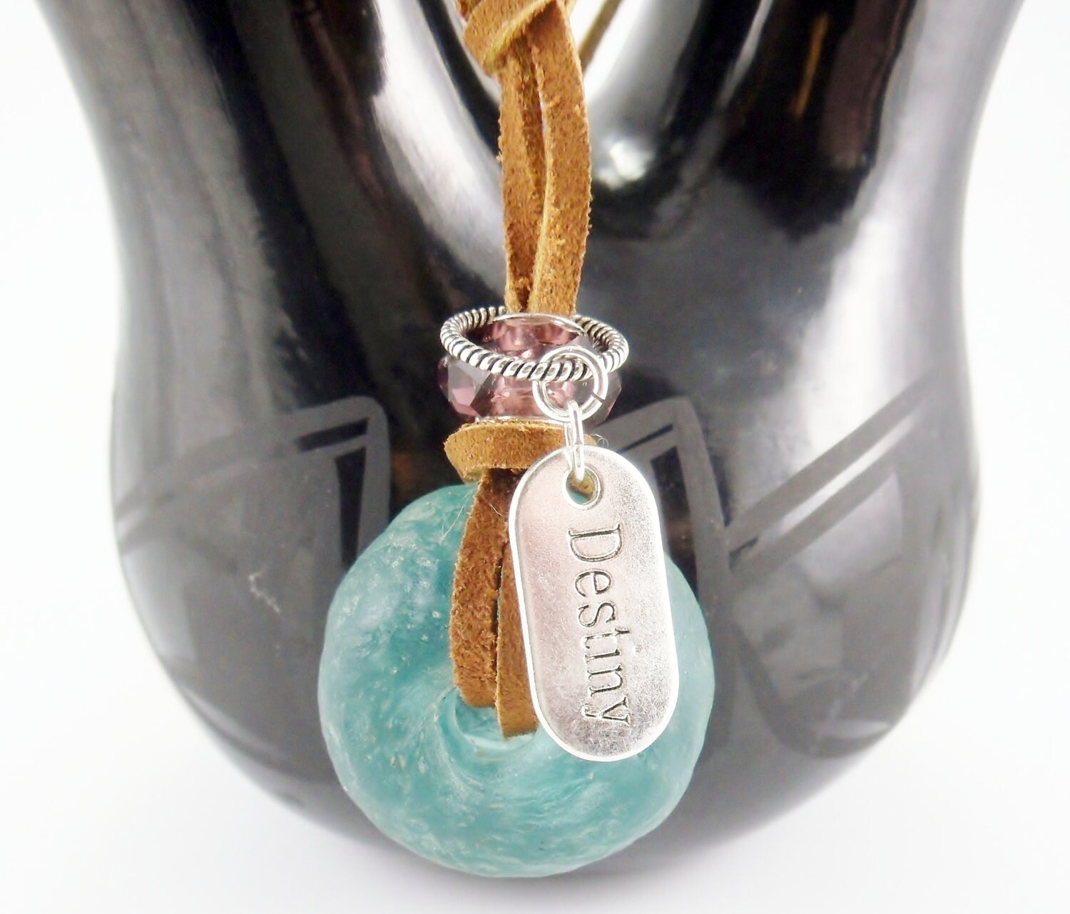 Recycled Round Green Glass Donut Pendant With Your Destiny - Etsy