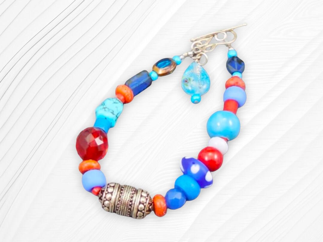 Bracelet of Many Colors Red White Blue and Silver - Etsy
