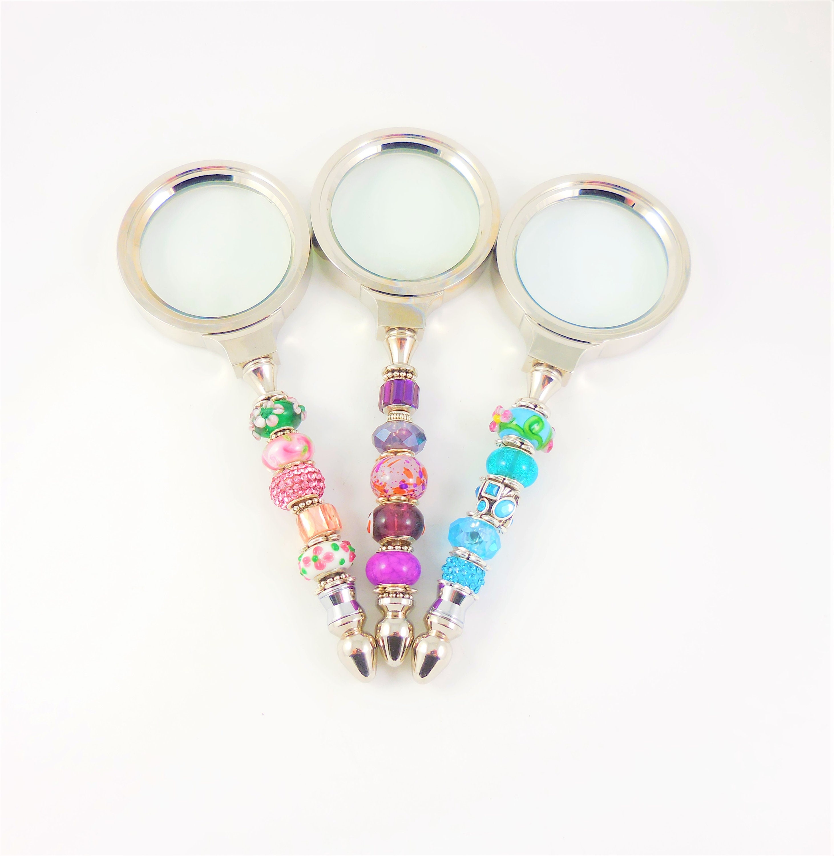 Beaded Magnifying Glass SILVER Tone Unique Various Colors Made | Etsy