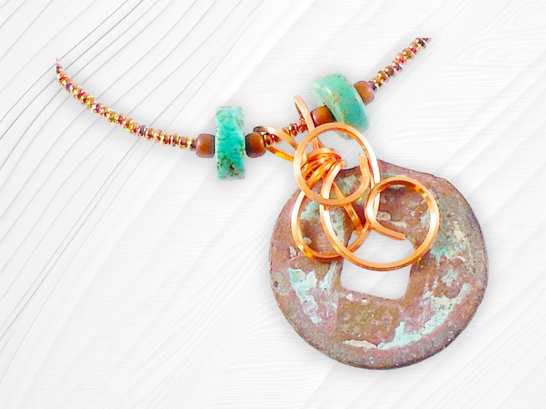 Copper and Turquoise 18 Necklace Pendant Copper Toggle Clasp Genuine ...