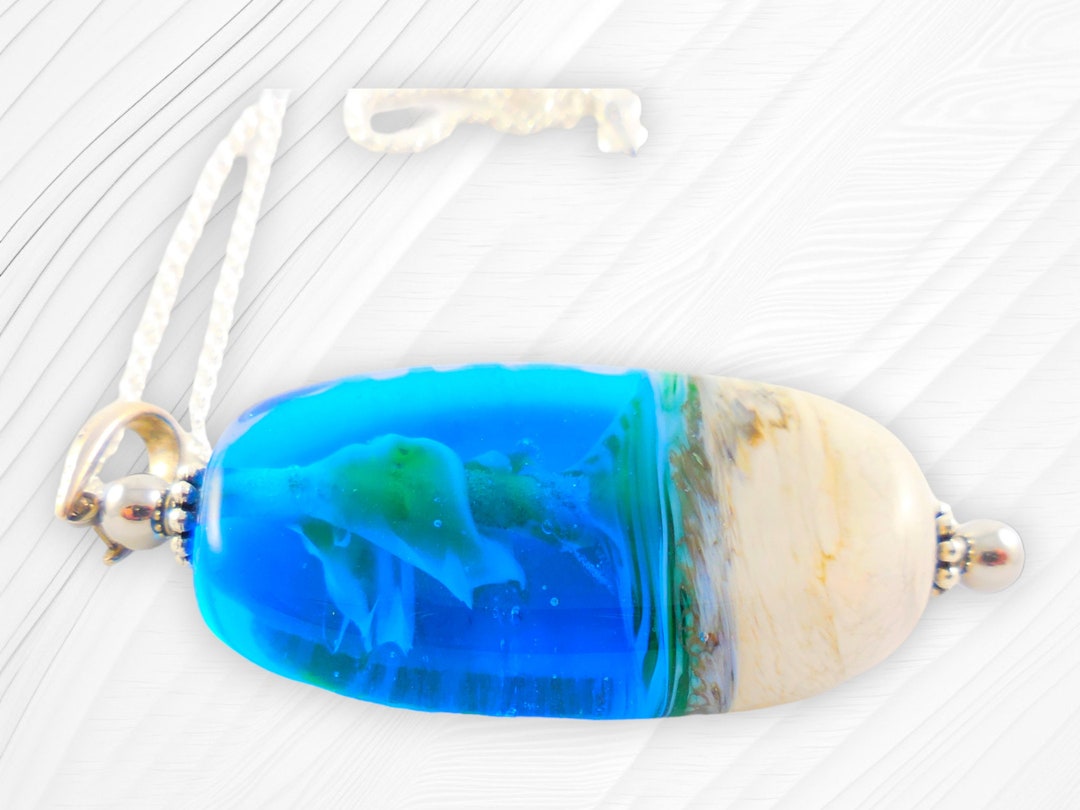 20" Beach Elegance Hand Blown Glass Focal Pendant Beach Colors Sterling ...