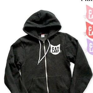 Cat Lady Zip up Cardigan Hoodie Sweatshirt - Gift for Her, Cat Mom, Cat ...