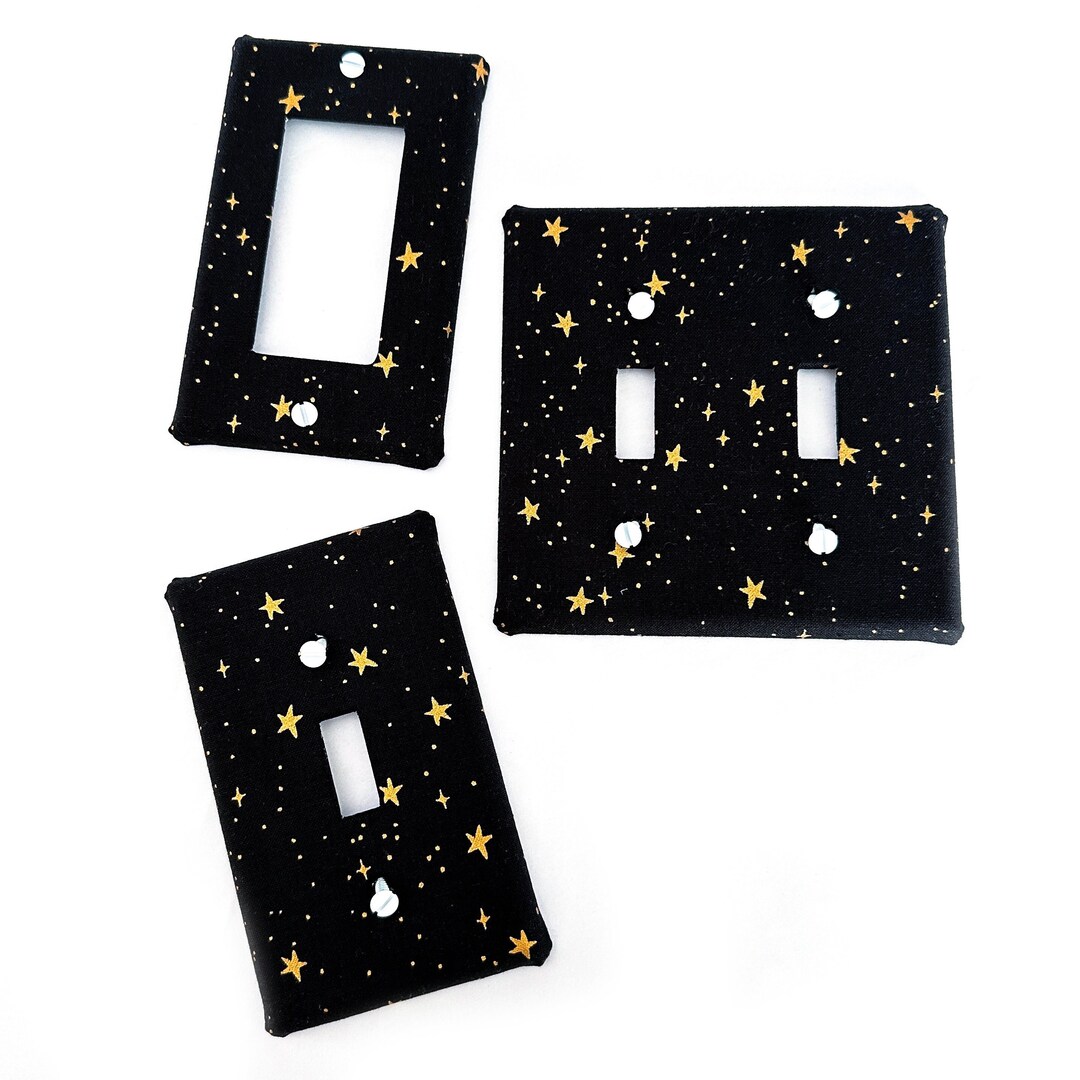 Black With Gold Metallic Stars Fabric Light Switch Plate Cover - All ...