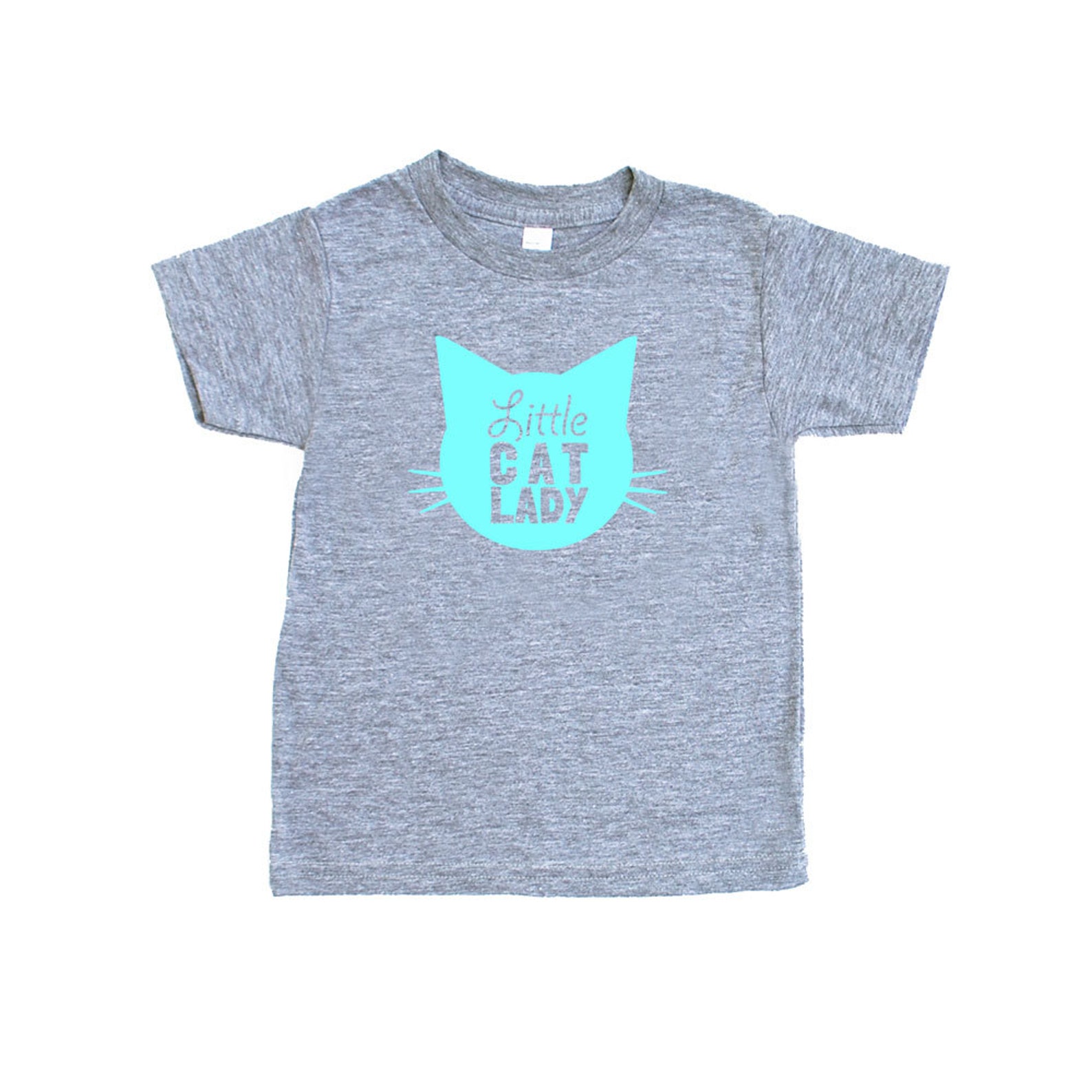 Little Cat Lady Triblend Tshirt in Heather Grey With Aqua Blue - Etsy