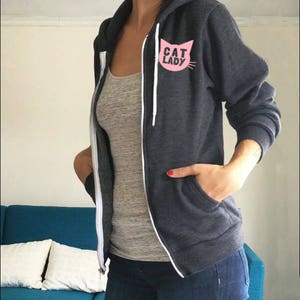 Cat Lady Zip up Cardigan Hoodie Sweatshirt - Gift for Her, Cat Mom, Cat ...