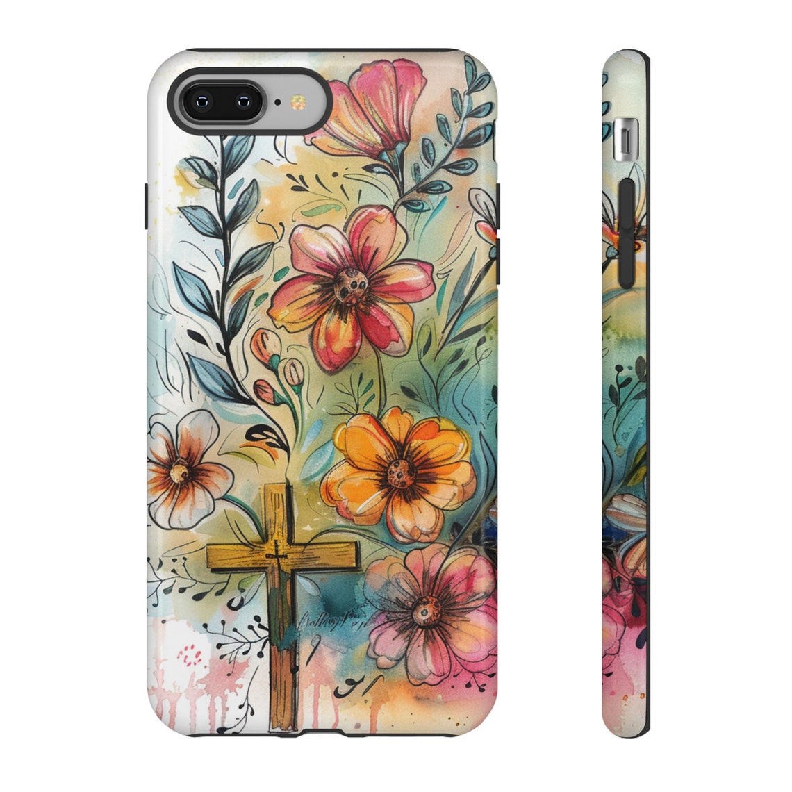 Cross With Whimsical Flowers Tough Phone Case - Etsy