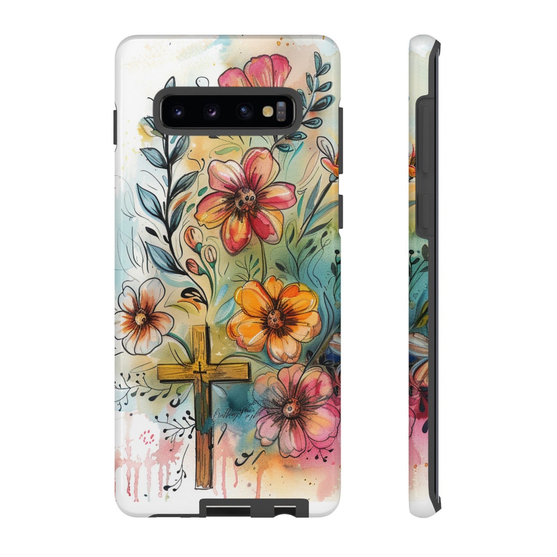 Cross With Whimsical Flowers Tough Phone Case - Etsy