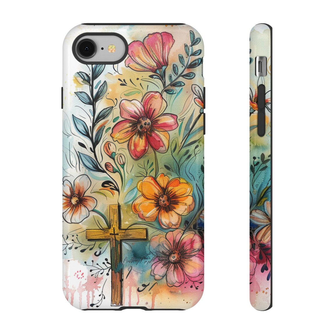 Cross With Whimsical Flowers Tough Phone Case - Etsy