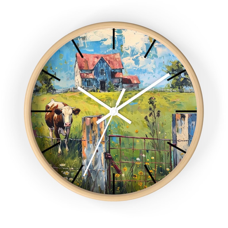 Farmhouse Scene Wall Clock, Farmhouse Wall Decor, Cow and Barn Clock ...