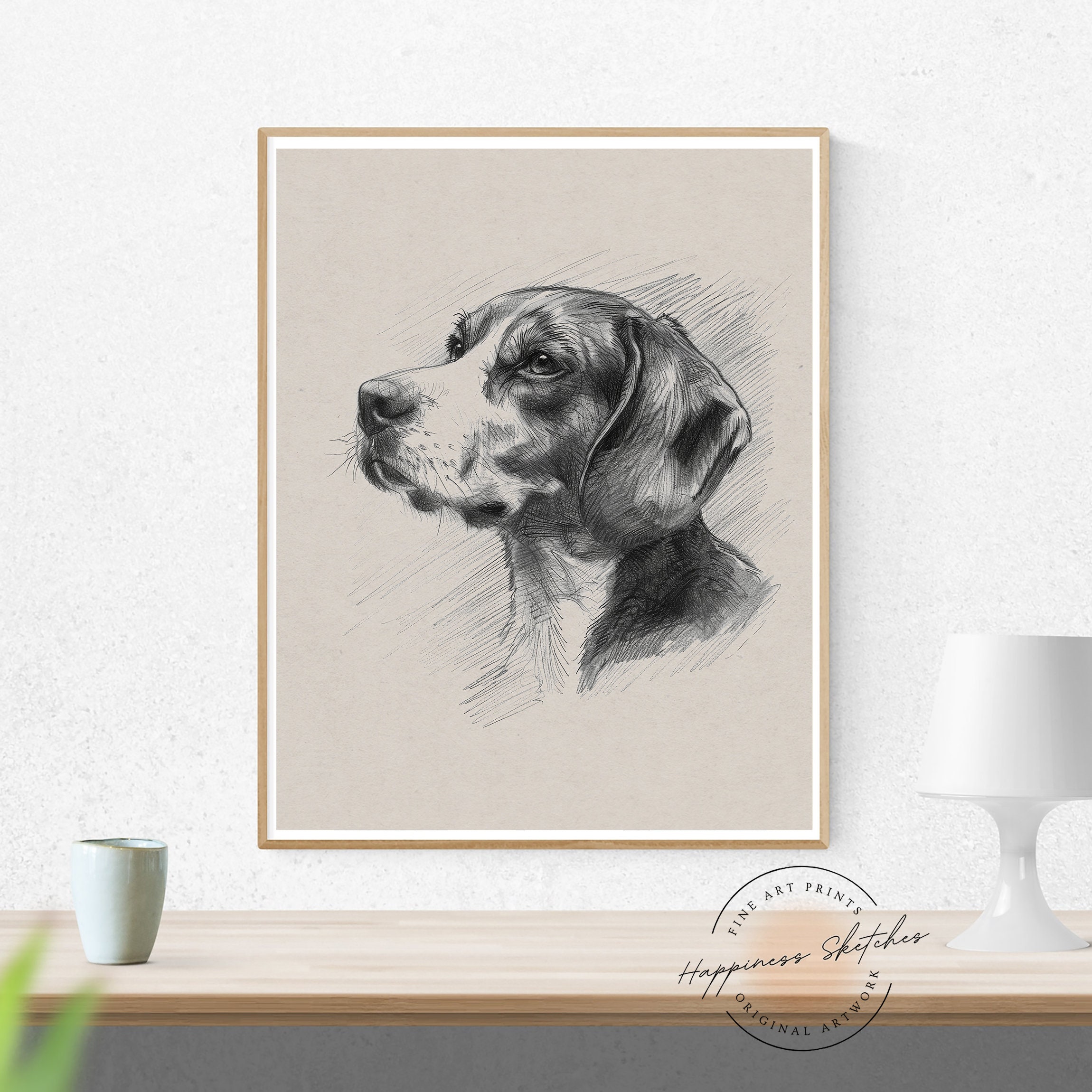 Beagle Portrait Drawing Wall Art Sign, Dog Sketch Print, Dog Memorial ...