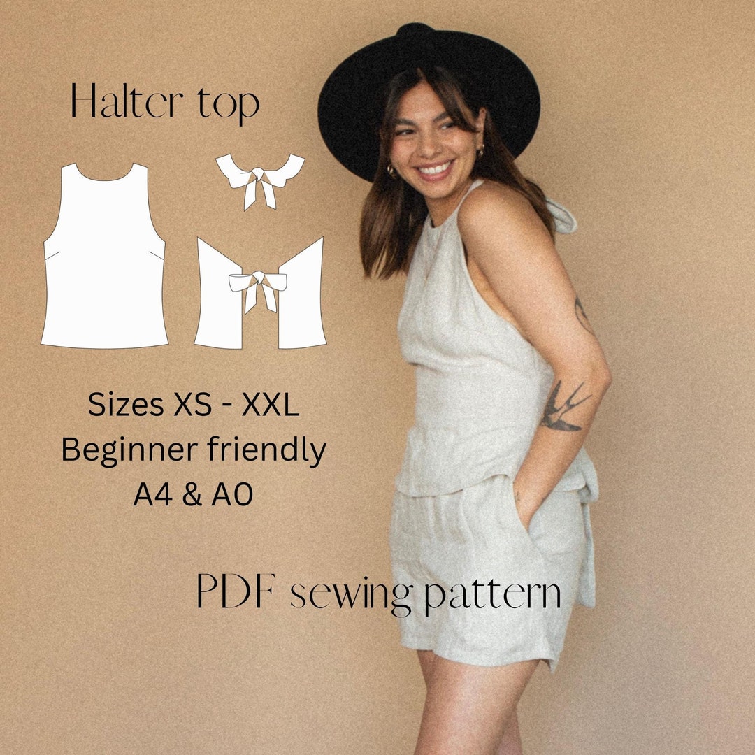 Ellyn Top Sewing Pattern PDF – Beginner-friendly Low Back Halter Top ...