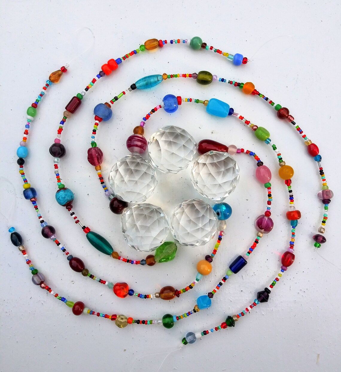 Set of 5 Beaded Crystal Hanging Window Sun Catcher Boho Multicolored ...