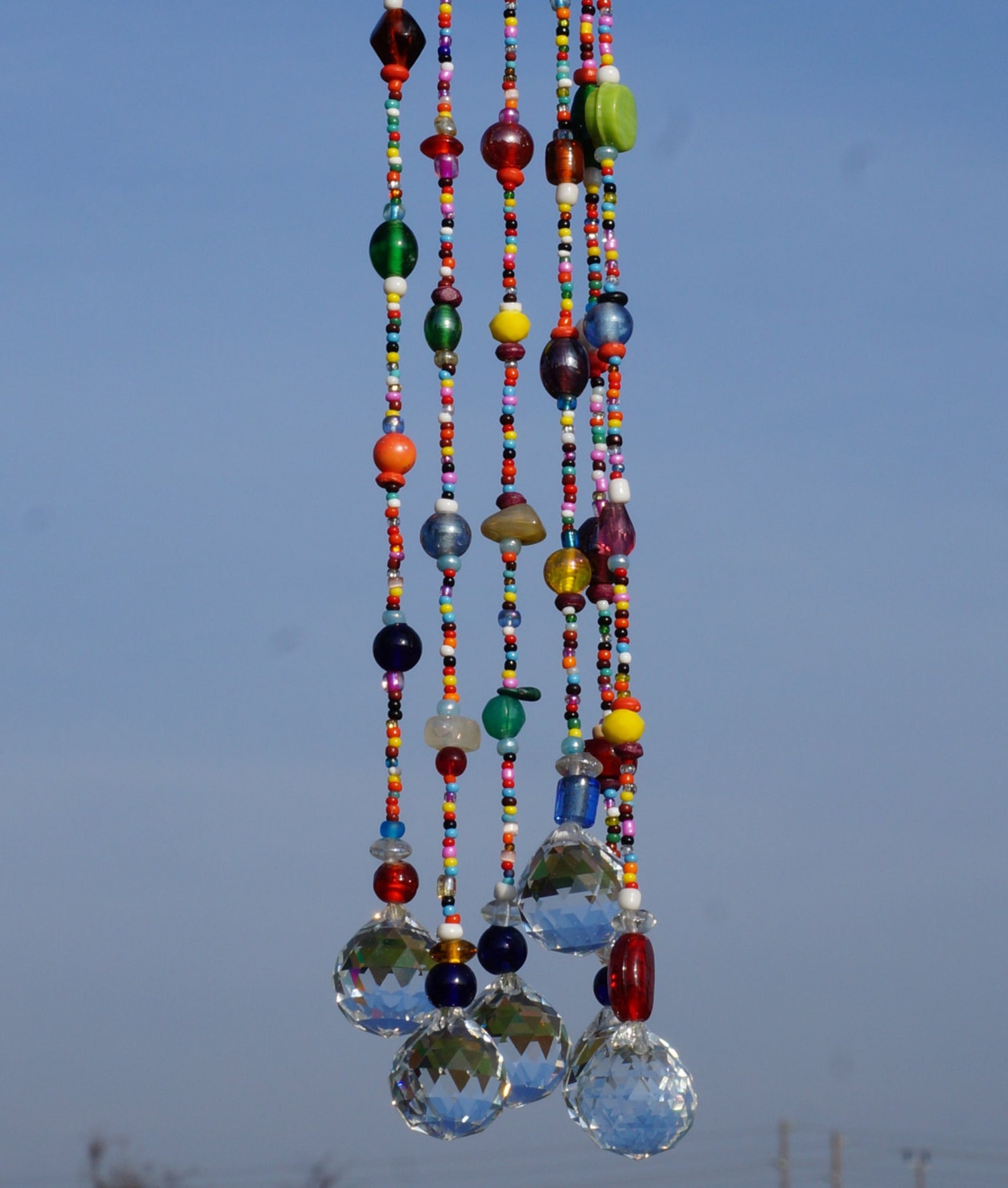 Set of 5 Beaded Crystal Hanging Window Sun Catcher Boho Multicolored ...