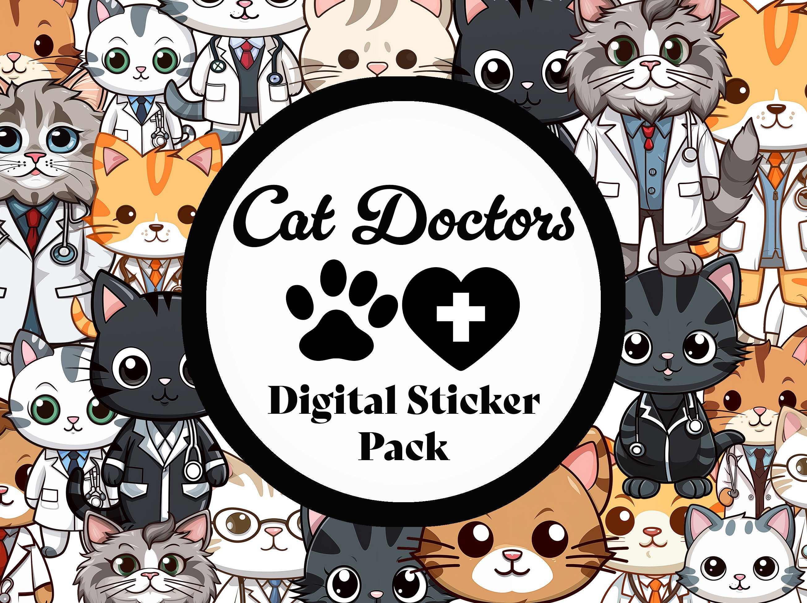 Cat Doctors Sticker Pack - Digital Sticker Pack - Cat Doc - Cat Dr ...