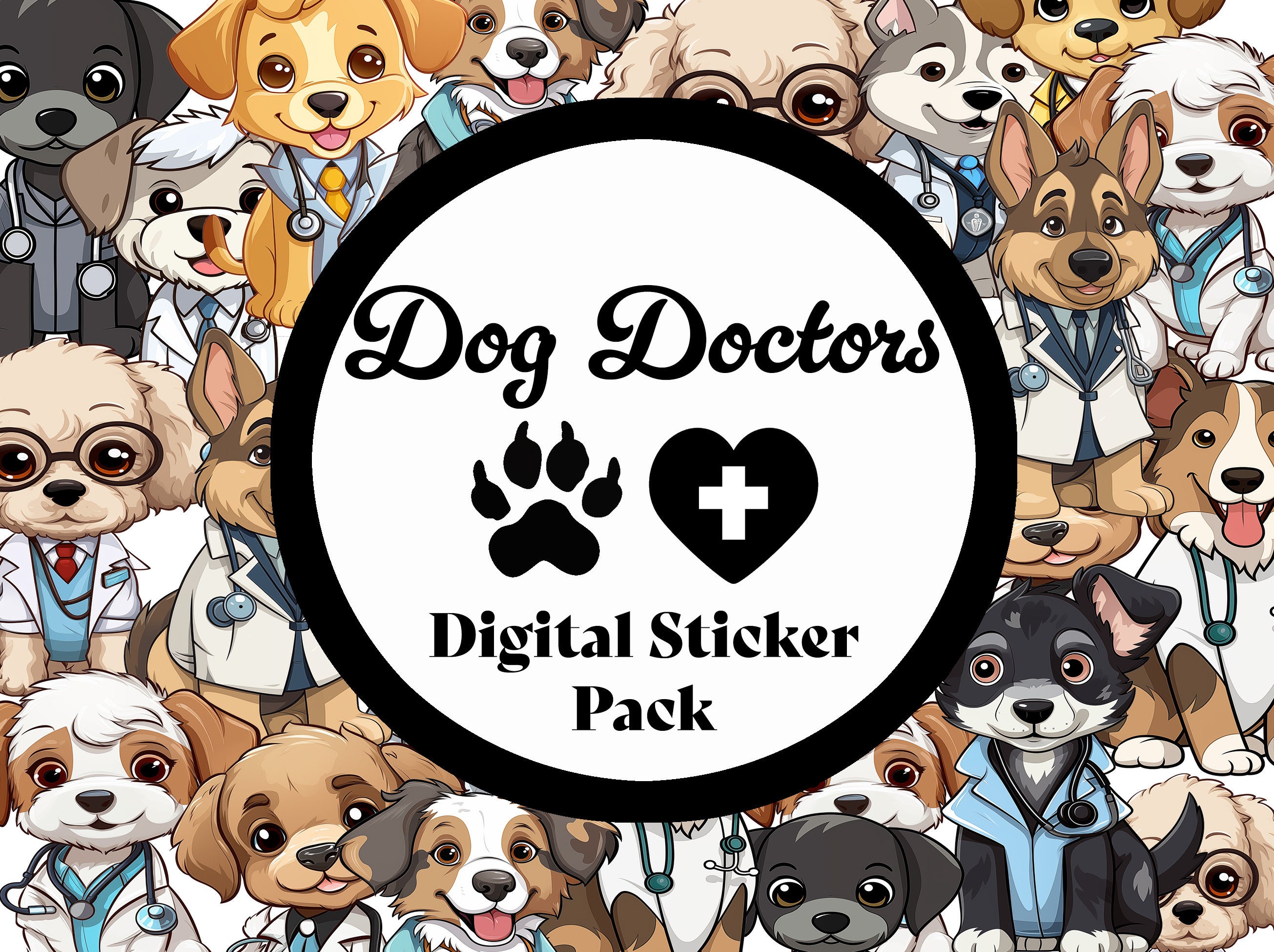 Dog Doctors Sticker Pack -cute Digital Sticker Pack - Dog Dr - Medicine ...