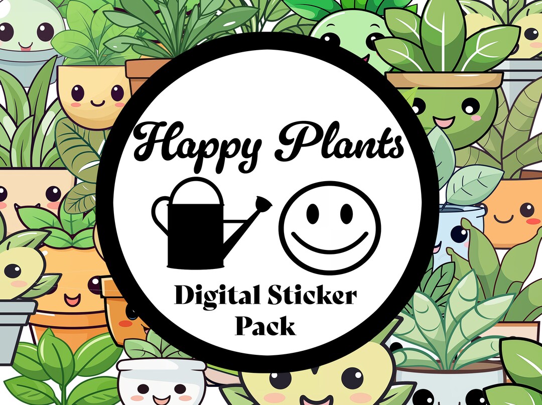 Happy Plants Sticker Pack - Digital Sticker Designs for Planners - Cute ...