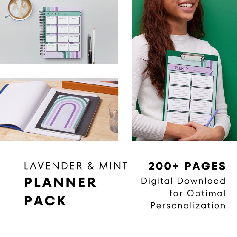 200 Page Lavender Mint Printable Planner Digital Download Yearly ...