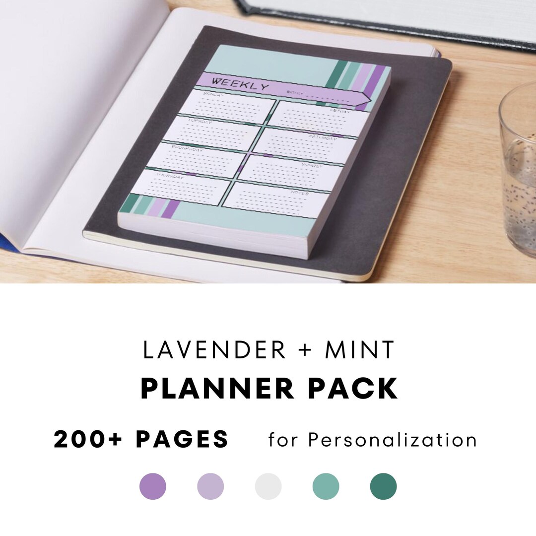200 Page Lavender Mint Printable Planner Digital Download Yearly ...