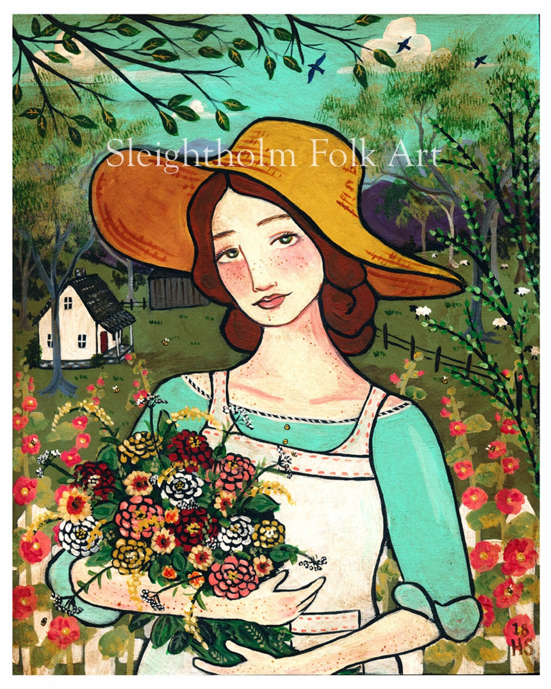 8x10 PRINT in the Dye Garden Folk Art - Etsy