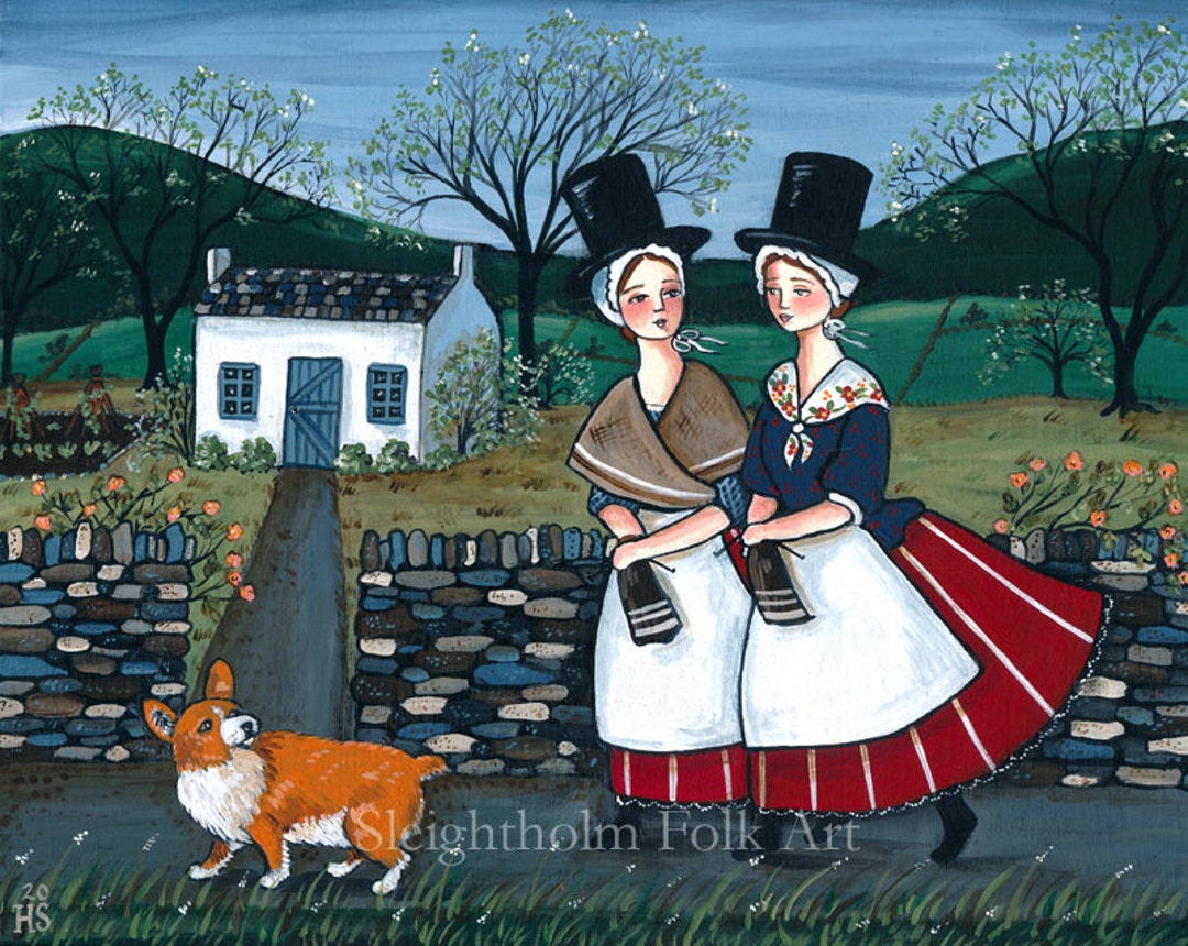 PRINT Welsh Knitters 8x10 Folk Art - Etsy