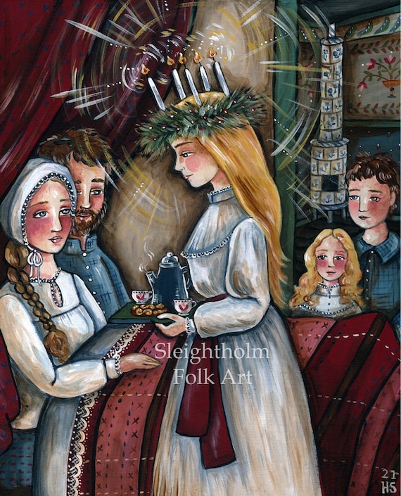 8x10 PRINT St Lucias Light Swedish Christmas Folk Art | Etsy