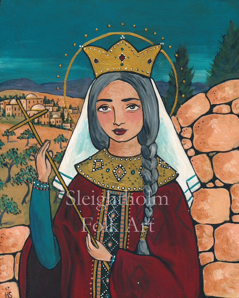 PRINT St Helena 8x10 Christian Religious Folk Art | Etsy