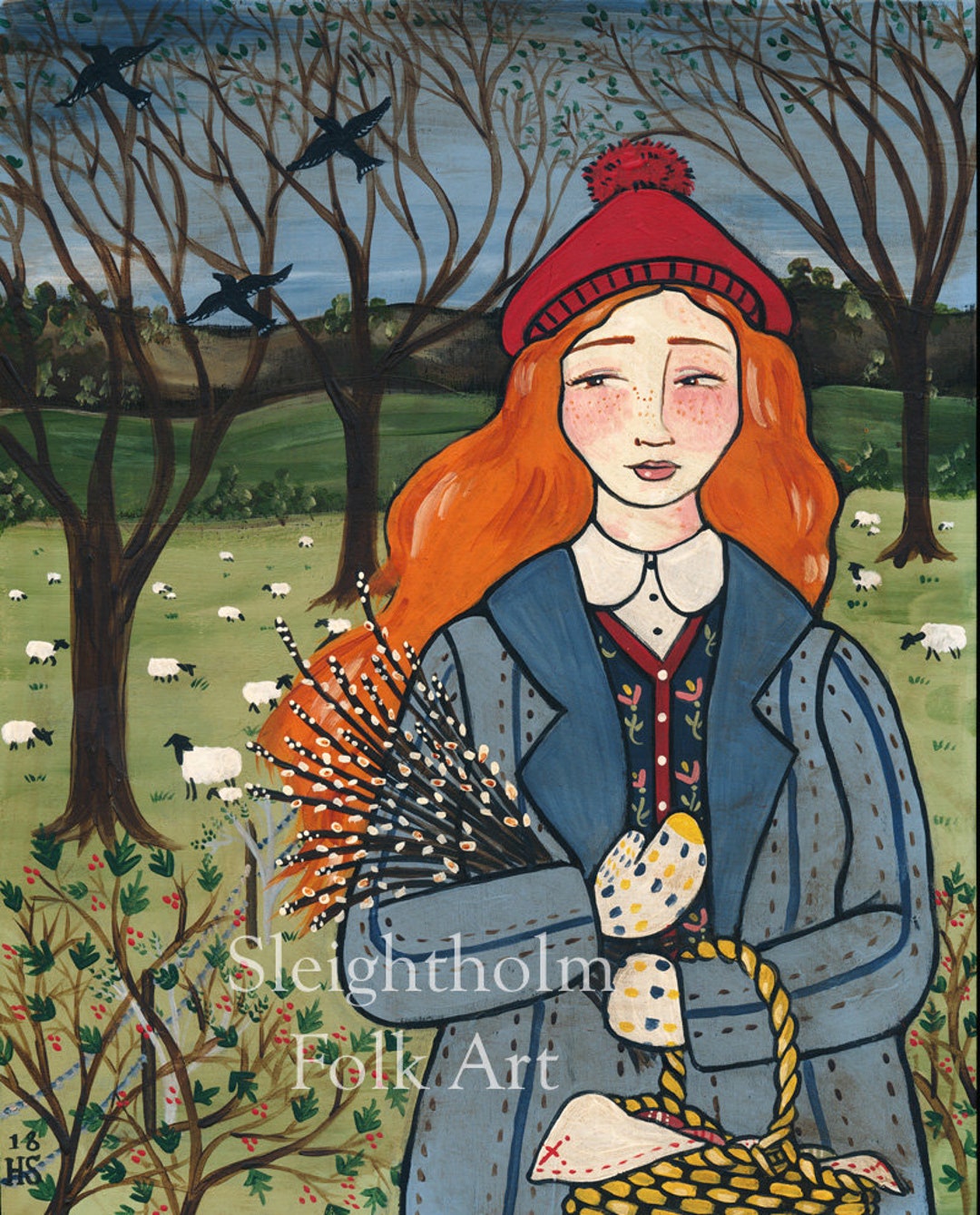 PRINT Easter Morning Walk 8x10 Spring Folk Art - Etsy