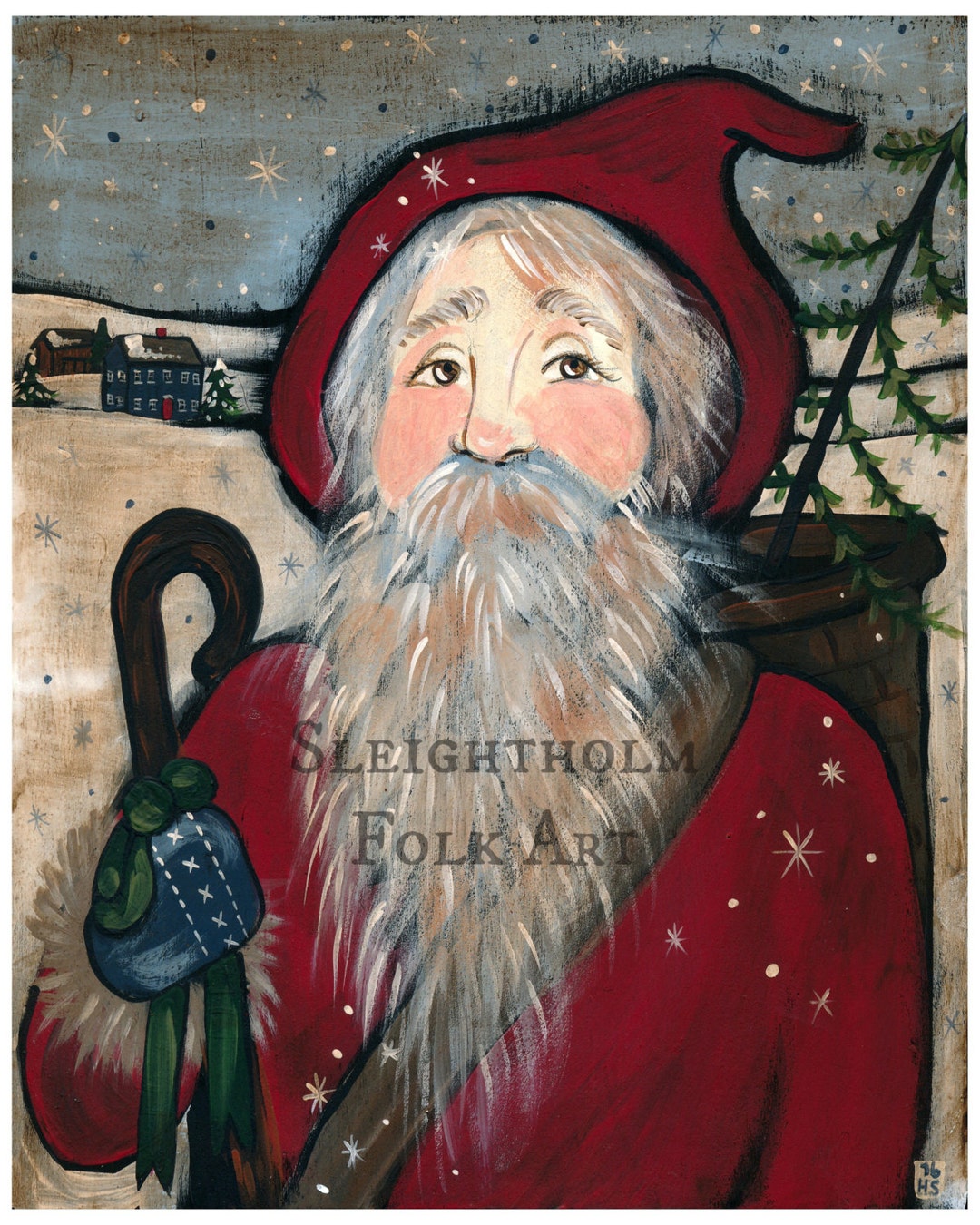 PRINT Country Santa 8x10 Folk Art Christmas Art - Etsy