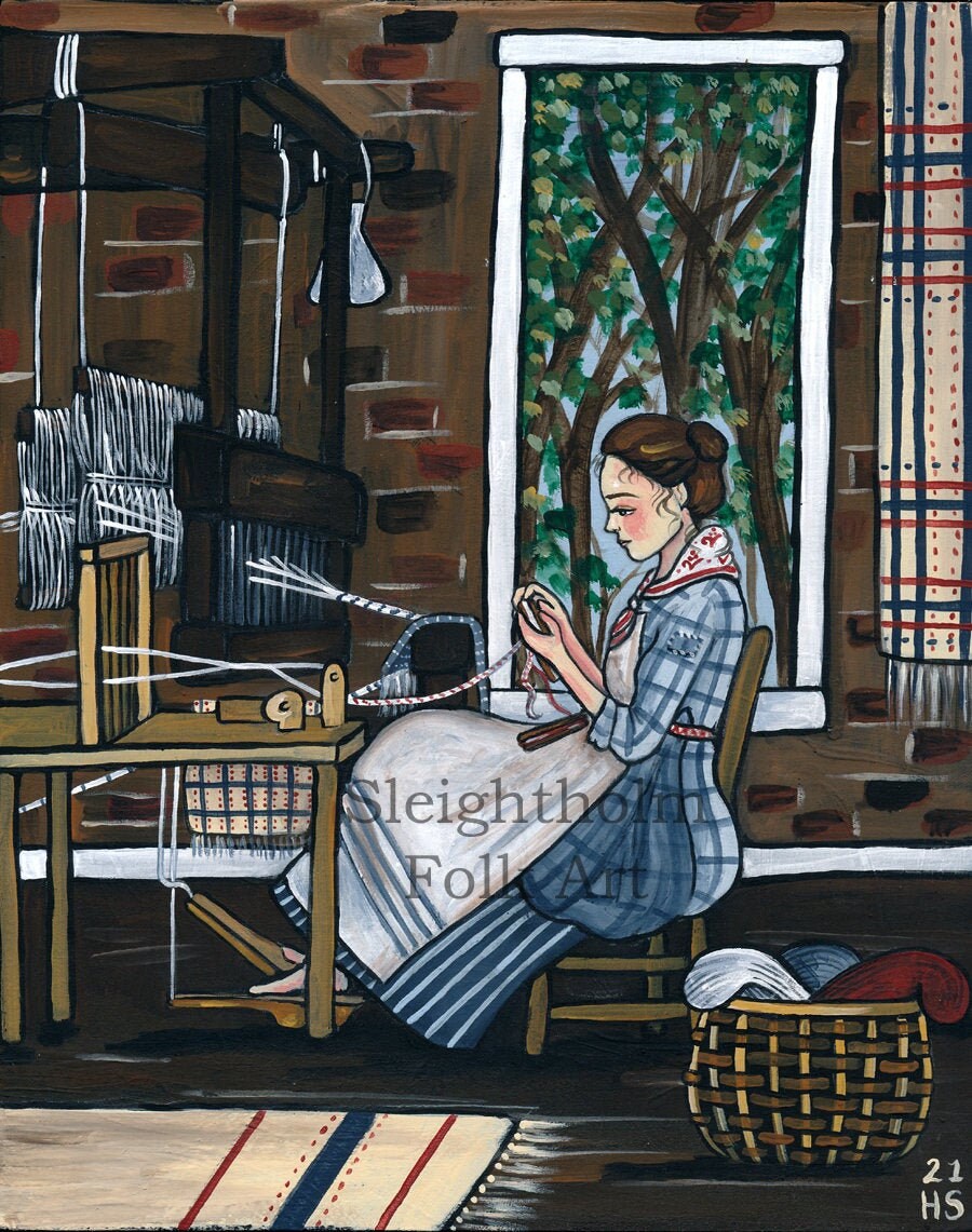 PRINT Weaver's Reverie 8x10 folk art fiber art | Etsy