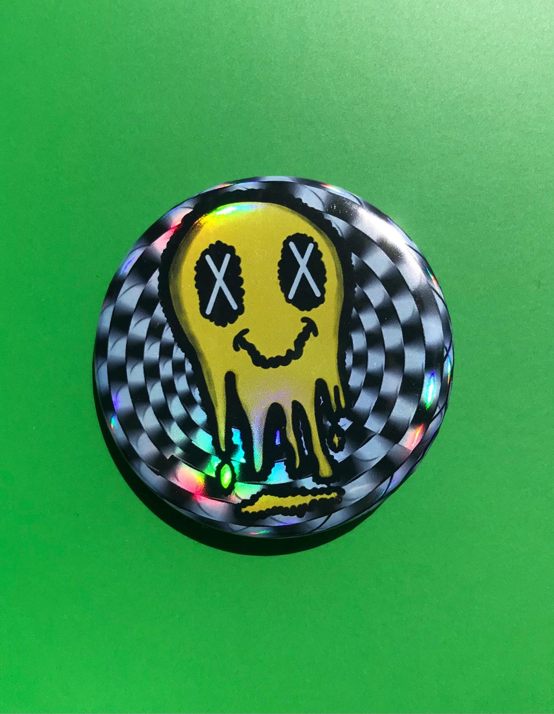 Holographic Badge Melting Smiley - Etsy