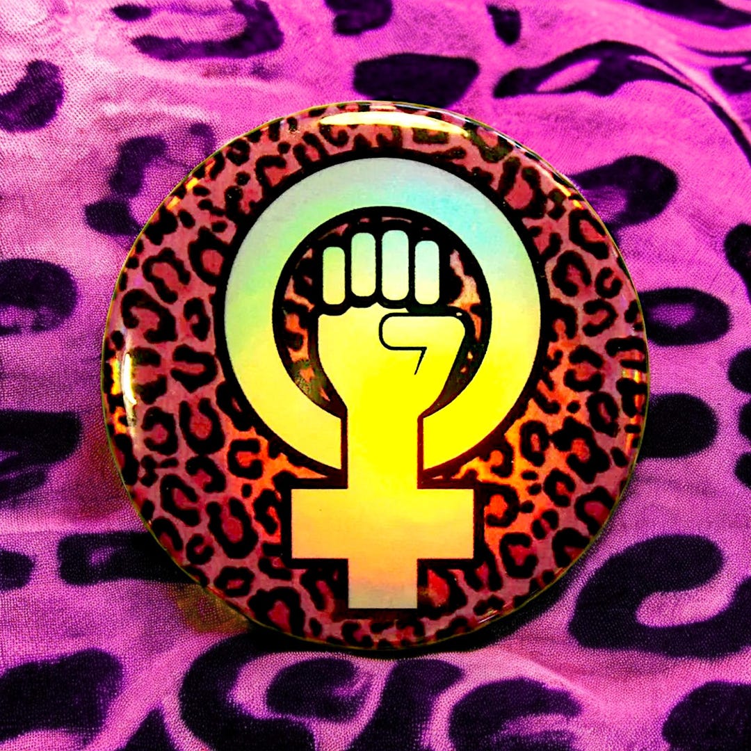 Holographic Badge With Pink Leopard Feminist Symbol - Etsy UK