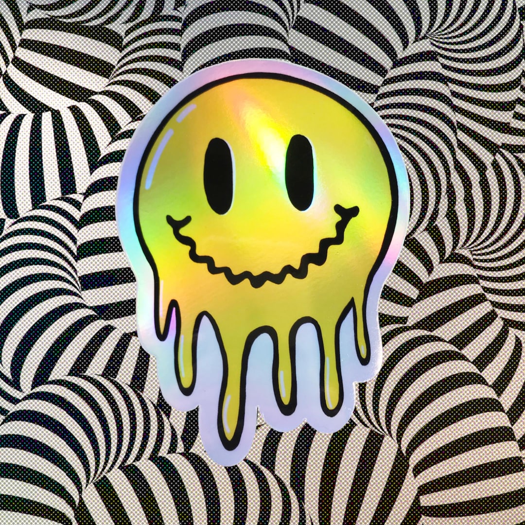 Holographic Dripping Smiley Face Sticker, Melting Smiley, for Fans of ...