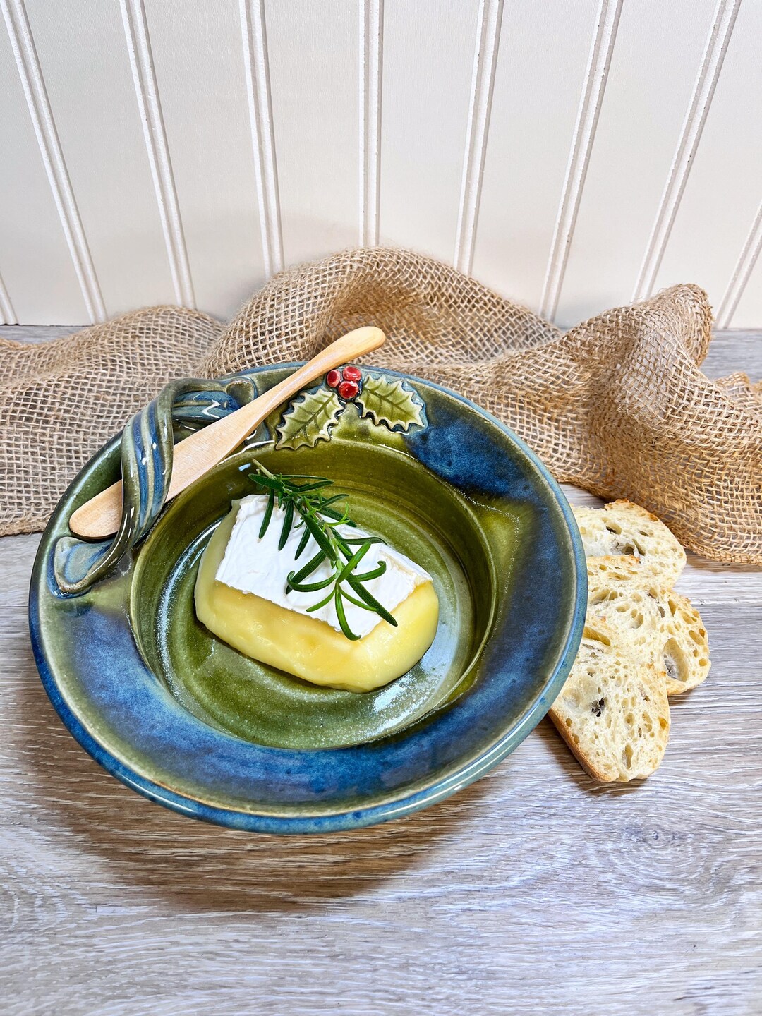 Holly Brie Baker With Knife // Baked Dip, Handmade Pottery - Etsy