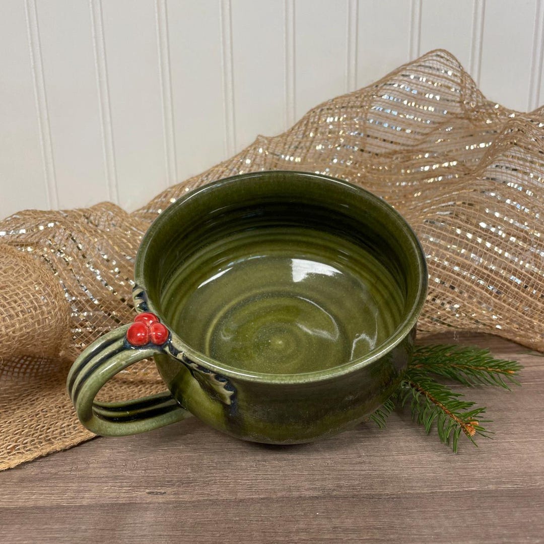 Holly Chowder Mug, Handmade Pottery Chowder Bowl - Etsy