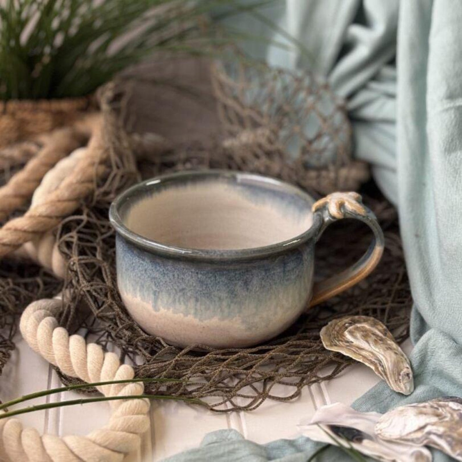 Starfish Chowder Mug, Handmade Pottery Chowder Bowl - Etsy