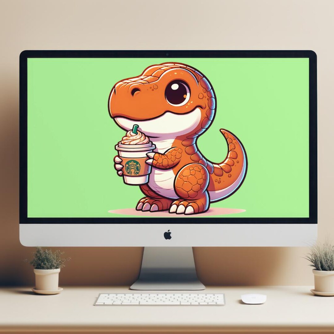 T-rex Drinking a Latte Clip Art PNG Halloween Print on Demand Cute ...