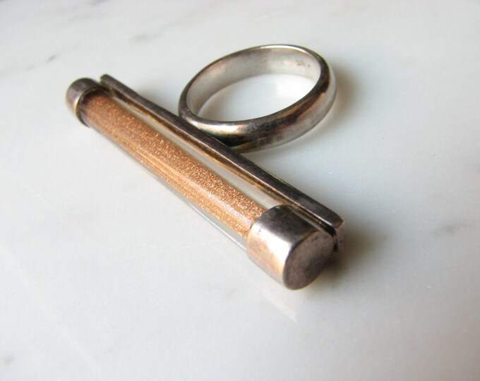 Vintage Retro Goldstone Glass Rod and Sterling Cocktail Ring - Etsy