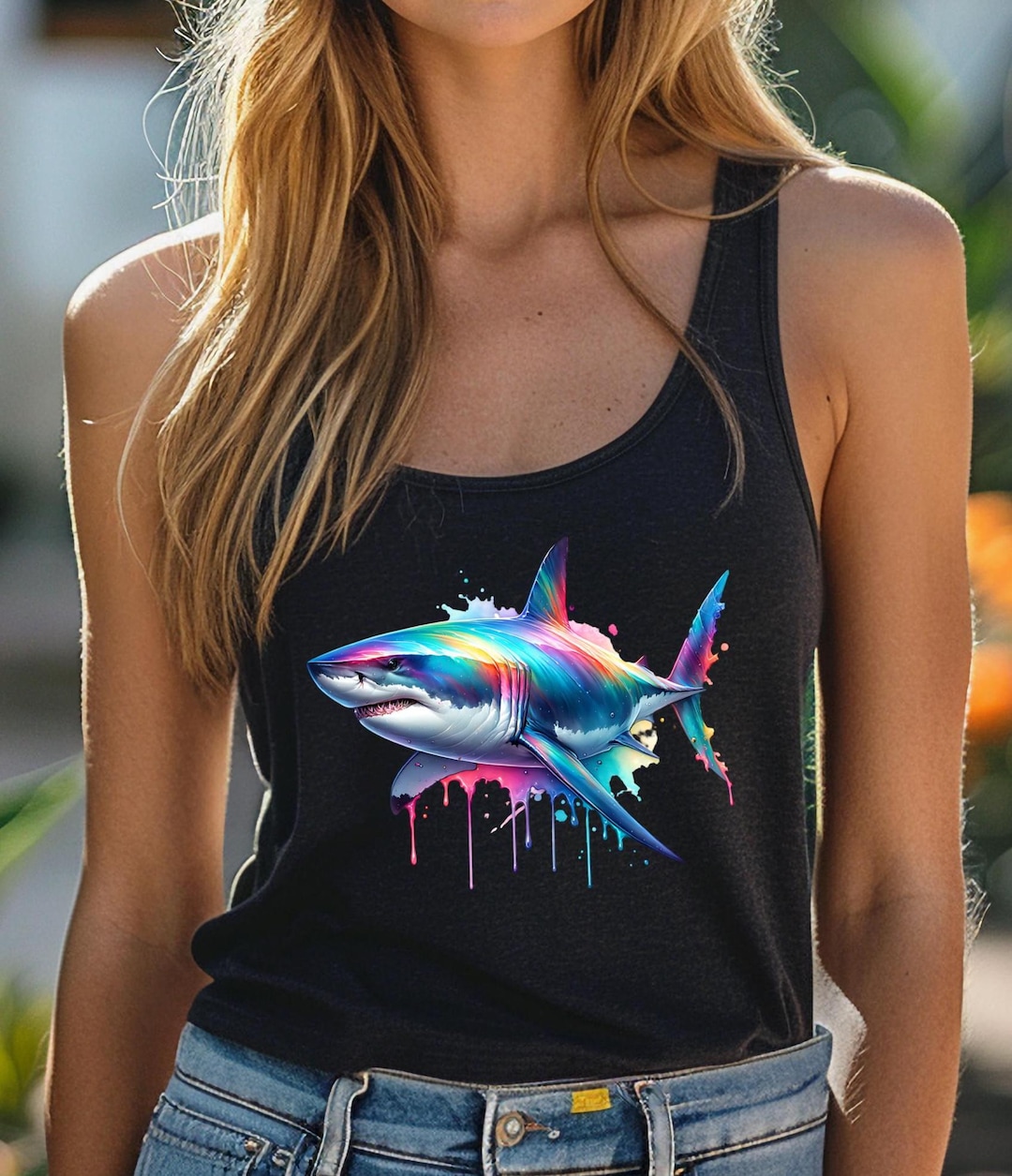 White Shark Tank Top, Ocean Graphic Tee - Etsy