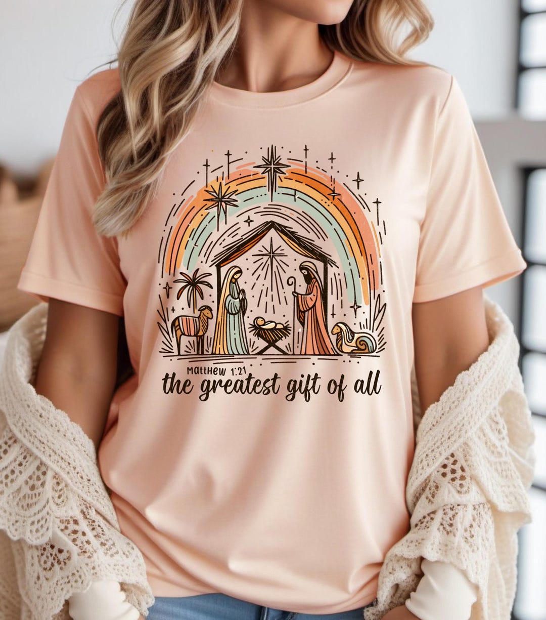 Nativity T-shirt: Christian Christmas Tee, the Greatest Gift - Etsy