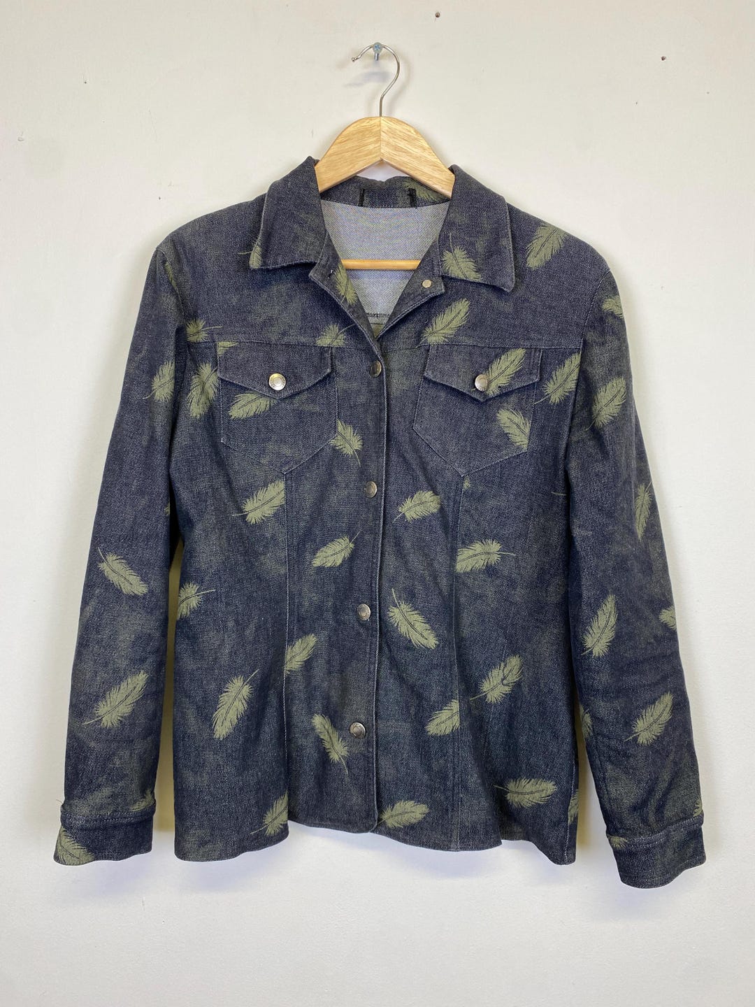 Vintage Blue Lightweight Cotton Jacket – Feather Print – Made in France ...